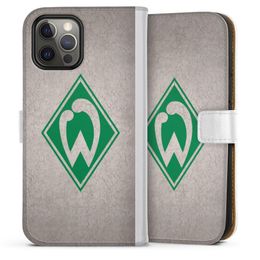 DeinDesign iPhone 12 Pro Max Handy Klapph&uuml;lle Handyh&uuml;lle aus Kunst Leder wei&szlig; Flip Case Concrete Official Licensed Product Sv Werder Bremen Sideflip mit Lasche