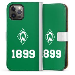 DeinDesign iPhone 12 Pro Max Handy Klapph&uuml;lle Handyh&uuml;lle aus Kunst Leder wei&szlig; Flip Case Statement Official Licensed Product Sv Werder Bremen Sideflip mit Lasche