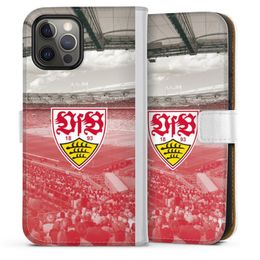 DeinDesign iPhone 12 Pro Max Handy Klapph&uuml;lle Handyh&uuml;lle aus Kunst Leder wei&szlig; Flip Case Stadium Vfb Stuttgart Official Licensed Product Sideflip mit Lasche