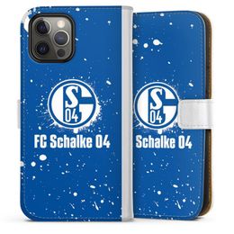 DeinDesign iPhone 12 Pro Max Handy Klapph&uuml;lle Handyh&uuml;lle aus Kunst Leder wei&szlig; Flip Case S04 Fc Schalke 04 Logo Sideflip mit Lasche