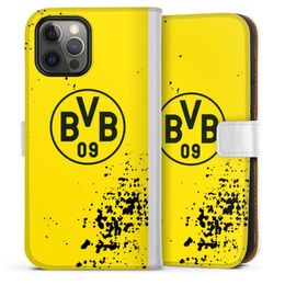 DeinDesign iPhone 12 Pro Max Handy Klapph&uuml;lle Handyh&uuml;lle aus Kunst Leder wei&szlig; Flip Case Borussia Dortmund Borusse Official Licensed Product Sideflip mit Lasche