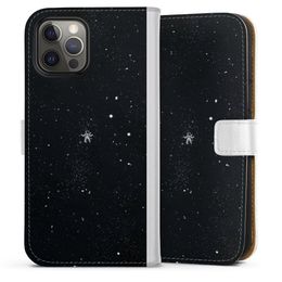 DeinDesign iPhone 12 Pro Max Handy Klapph&uuml;lle Handyh&uuml;lle aus Kunst Leder wei&szlig; Flip Case Space Weltall Astronaut Sideflip mit Lasche