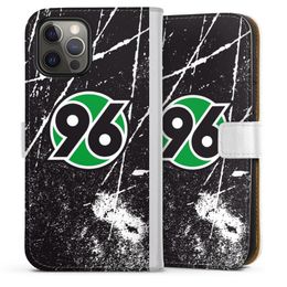 DeinDesign iPhone 12 Pro Max Handy Klapph&uuml;lle Handyh&uuml;lle aus Kunst Leder wei&szlig; Flip Case Coat Of Arms H96 Hannover 96 Sideflip mit Lasche