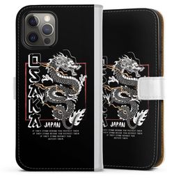 DeinDesign iPhone 12 Pro Max Handy Klapph&uuml;lle Handyh&uuml;lle aus Kunst Leder wei&szlig; Flip Case Ocean Dragon Japan Sideflip mit Lasche