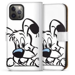 DeinDesign iPhone 12 Pro Max Handy Klapph&uuml;lle Handyh&uuml;lle aus Kunst Leder wei&szlig; Flip Case Idefix Official Licensed Product Comic Sideflip mit Lasche