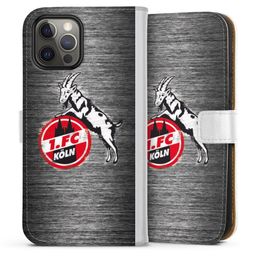 DeinDesign iPhone 12 Pro Max Handy Klapph&uuml;lle Handyh&uuml;lle aus Kunst Leder wei&szlig; Flip Case Official Licensed Product Metallic Look 1. Fc K&ouml;ln Sideflip mit Lasche
