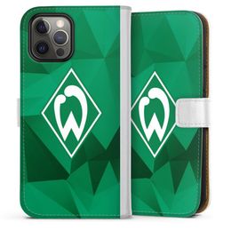 DeinDesign iPhone 12 Pro Max Handy Klapph&uuml;lle Handyh&uuml;lle aus Kunst Leder wei&szlig; Flip Case Official Licensed Product Camouflage Sv Werder Bremen Sideflip mit Lasche