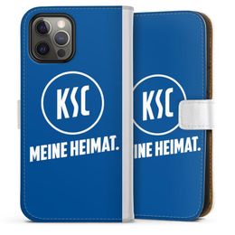 DeinDesign iPhone 12 Pro Max Handy Klapph&uuml;lle Handyh&uuml;lle aus Kunst Leder wei&szlig; Flip Case Karlsruher Sc Statement Ksc Sideflip mit Lasche