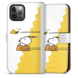 DeinDesign iPhone 12 Pro Max Handy Klapph&uuml;lle Handyh&uuml;lle aus Kunst Leder wei&szlig; Flip Case Snoopy Peanuts Children Sideflip mit Lasche