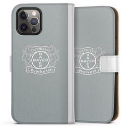 DeinDesign iPhone 12 Pro Max Handy Klapph&uuml;lle Handyh&uuml;lle aus Kunst Leder wei&szlig; Flip Case Bayer 04 Leverkusen Coat Of Arms Official Licensed Product Sideflip mit 