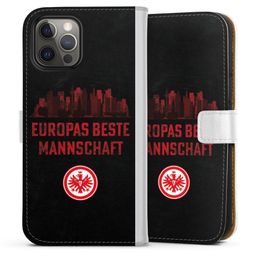 DeinDesign iPhone 12 Pro Max Handy Klapph&uuml;lle Handyh&uuml;lle aus Kunst Leder wei&szlig; Flip Case European Cup Eintracht Frankfurt Merchandise Sideflip mit Lasche