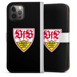 DeinDesign iPhone 12 Pro Max Handy Klapph&uuml;lle Handyh&uuml;lle aus Kunst Leder wei&szlig; Flip Case Vfb Stuttgart Coat Of Arms Official Licensed Product Sideflip mit Lasche