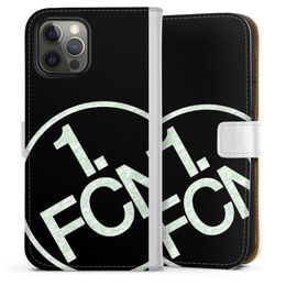 DeinDesign iPhone 12 Pro Max Handy Klapph&uuml;lle Handyh&uuml;lle aus Kunst Leder wei&szlig; Flip Case Logo 1. Fcn 1. Fc N&uuml;rnberg Sideflip mit Lasche