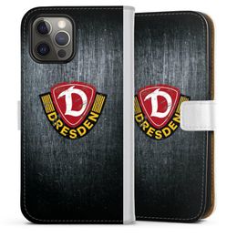DeinDesign iPhone 12 Pro Max Handy Klapph&uuml;lle Handyh&uuml;lle aus Kunst Leder wei&szlig; Flip Case Sgd Official Licensed Product Sg Dynamo Dresden Sideflip mit Lasche
