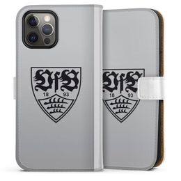 DeinDesign iPhone 12 Pro Max Handy Klapph&uuml;lle Handyh&uuml;lle aus Kunst Leder wei&szlig; Flip Case Logo Official Licensed Product Vfb Stuttgart Sideflip mit Lasche
