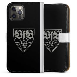 DeinDesign iPhone 12 Pro Max Handy Klapph&uuml;lle Handyh&uuml;lle aus Kunst Leder wei&szlig; Flip Case Official Licensed Product Vfb Stuttgart Logo Sideflip mit Lasche