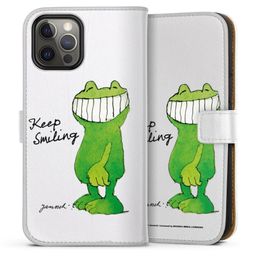 DeinDesign iPhone 12 Pro Max Handy Klapph&uuml;lle Handyh&uuml;lle aus Kunst Leder wei&szlig; Flip Case Motivation Janosch Frog Sideflip mit Lasche