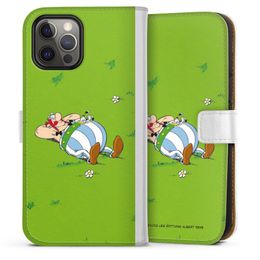 DeinDesign iPhone 12 Pro Max Handy Klapph&uuml;lle Handyh&uuml;lle aus Kunst Leder wei&szlig; Flip Case Asterix Official Licensed Product Obelix Sideflip mit Lasche