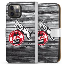 DeinDesign iPhone 12 Pro Max Handy Klapph&uuml;lle Handyh&uuml;lle aus Kunst Leder wei&szlig; Flip Case 1. Fc K&ouml;ln Wooden Look Official Licensed Product Sideflip mit Lasche