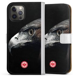 DeinDesign iPhone 12 Pro Max Handy Klapph&uuml;lle Handyh&uuml;lle aus Kunst Leder wei&szlig; Flip Case European Cup Official Licensed Product Eintracht Frankfurt Sideflip mit 