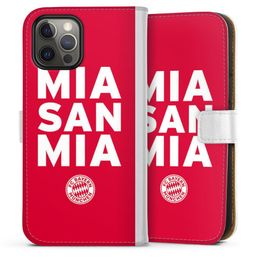 DeinDesign iPhone 12 Pro Max Handy Klapph&uuml;lle Handyh&uuml;lle aus Kunst Leder wei&szlig; Flip Case Fcb Mia San Mia Fc Bayern M&uuml;nchen Sideflip mit Lasche