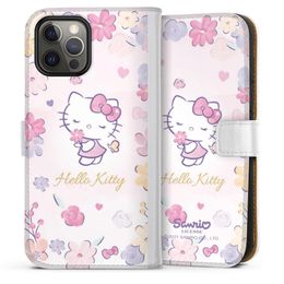 DeinDesign iPhone 12 Pro Max Handy Klapph&uuml;lle Handyh&uuml;lle aus Kunst Leder wei&szlig; Flip Case Water Colour Hello Kitty Merchandise Sideflip mit Lasche