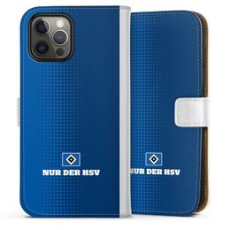 DeinDesign iPhone 12 Pro Max Handy Klapph&uuml;lle Handyh&uuml;lle aus Kunst Leder wei&szlig; Flip Case Hsv Logo Official Licensed Product Sideflip mit Lasche