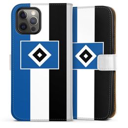 DeinDesign iPhone 12 Pro Max Handy Klapph&uuml;lle Handyh&uuml;lle aus Kunst Leder wei&szlig; Flip Case Stripes Hamburger Sv Hsv Sideflip mit Lasche