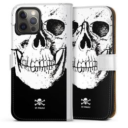 DeinDesign iPhone 12 Pro Max Handy Klapph&uuml;lle Handyh&uuml;lle aus Kunst Leder wei&szlig; Flip Case Totenkopf Fc St. Pauli Official Licensed Product Sideflip mit Lasche
