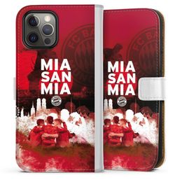 DeinDesign iPhone 12 Pro Max Handy Klapph&uuml;lle Handyh&uuml;lle aus Kunst Leder wei&szlig; Flip Case Fc Bayern M&uuml;nchen Fcb Mia San Mia Sideflip mit Lasche