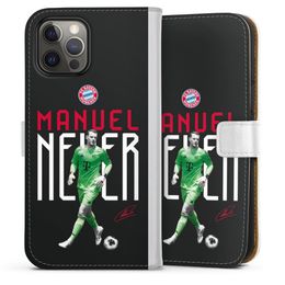 DeinDesign iPhone 12 Pro Max Handy Klapph&uuml;lle Handyh&uuml;lle aus Kunst Leder wei&szlig; Flip Case Manuel Neuer Fc Bayern M&uuml;nchen Official Licensed Product Sideflip mit 