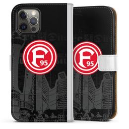 DeinDesign iPhone 12 Pro Max Handy Klapph&uuml;lle Handyh&uuml;lle aus Kunst Leder wei&szlig; Flip Case Official Licensed Product Logo Fortuna D&uuml;sseldorf Sideflip mit Lasche