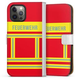 DeinDesign iPhone 12 Pro Max Handy Klapph&uuml;lle Handyh&uuml;lle aus Kunst Leder wei&szlig; Flip Case Fire Fighters Life Saver Fire Fighter Sideflip mit Lasche
