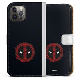 DeinDesign iPhone 12 Pro Max Handy Klapph&uuml;lle Handyh&uuml;lle aus Kunst Leder wei&szlig; Flip Case Logo Marvel Deadpool Sideflip mit Lasche