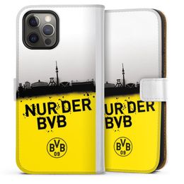 DeinDesign iPhone 12 Pro Max Handy Klapph&uuml;lle Handyh&uuml;lle aus Kunst Leder wei&szlig; Flip Case Borussia Dortmund Statement Bvb Sideflip mit Lasche