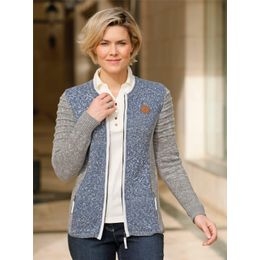 Strickjacke Casual Looks, Damen, Gr. 42, blau (grau, rauchblau, meliert), 48% Polyacryl, 40% Baumwolle, 12% Wolle, gemustert, mehrfarbig, Strickjacken Strickjacke
