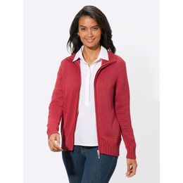 Strickjacke Casual Looks, Damen, Gr. 52, rot (korallenrot), 50% Baumwolle, 50% Polyacryl, unifarben, figurumspielend, Strickjacken Strickjacke
