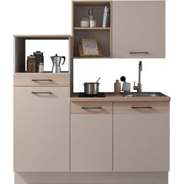 Pantryk&uuml;che BASIC BY BALCULINA "Marlon Pantryk&uuml;che BxHxT 165x210x60 cm", beige (k&uuml;che: natur, front: kaschmirfarben, riva eiche, korpus: kaschmirfarben, riva eiche, arbeitsplatte: riva eichefarben), B:165cm H:210cm T:60cm, Komplettk&uuml;chen-Sets, Pantryk&uuml;che, Breite 165cm, wahlweise mit E-Ger&auml;ten, Metallgriffe
