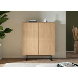 Highboard Home Affaire "Lund, moderner Schrank, Kommode mit Kufengestell", beige (stone oak), B:115cm H:137cm T:40cm, FSC-zertifizierter Holzwerkstoff, Sideboards, Highboard, ausreichend Stauraum, vielseitig einsetzbar, 115 cm breit