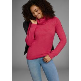 Rollkragenpullover Kangaroos, Damen, Gr. 32/34, pink (pink, melange), Strick, Obermaterial: 60% Baumwolle, 40% Polyacryl, meliert, unifarben, figurbetont h&uuml;ftbedeckend, Rippb&uuml;ndchen, Pullover Rollkragenpullover, mit Schalkragen, Langarm, Warm & Kuschelig