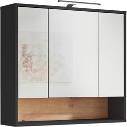 Spiegelschrank BASIC BY BALCULINA "Liguria B/H/T 80x72x21 cm", anthrazit, evoke eichefarben, B:80cm H:72cm T:21cm, FSC-zertifizierter Holzwerkstoff, Schr&auml;nke, Spiegelschrank, Breite 80cm, Beleuchtung, FSC-Mix 70%