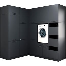 Mehrzweckschrank-Set LAUNDREEZY "Laundreezy, 10-tlg. Mehrzweckschrank-Set B/H/T 218/238/68 cm", anthrazit matt, B:218cm H:238cm T:68cm, Holzwerkstoff, Kastenm&ouml;bel-Sets, Mehrzweckschrank-Set, Breite 218 cm, Soft-Close-Funktion, h&ouml;henverstellbare F&uuml;&szlig;e