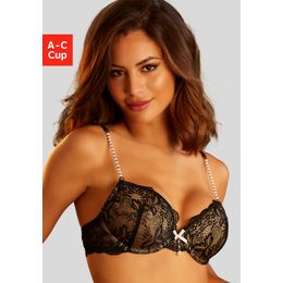 Push-up-BH Lascana, Damen, Gr. 70, Cup A, beige (schwarz, creme), Spitze, Obermaterial: 60% Polyamid, 35% Polyester, 5% Elasthan, BHs Push-up-BH, mit femininen Perlendetails, sexy Dessous