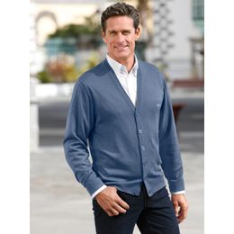 Cardigan Marco Donati, Herren, Gr. 48, blau (jeansblau), 100% Schurwolle, unifarben, Strickjacken Cardigan