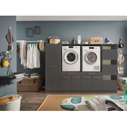 Mehrzweckschrank-Set LAUNDREEZY "LAUNDREEZY LDSK14", grau (anthrazit), B:235cm H:162cm T:67,5cm, Holzwerkstoff, Kastenm&ouml;bel-Sets, Mehrzweckschrank-Set, Breite 235 cm, Soft-Close-Funktion, h&ouml;henverstellbare F&uuml;&szlig;e
