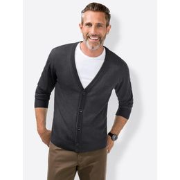 Cardigan Marco Donati, Herren, Gr. 58, grau (anthrazit, meliert), 100% Schurwolle, unifarben, Strickjacken Cardigan