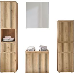 Badm&ouml;bel-Set BASIC BY BALCULINA "Austin", beige (artisan oak, artisan wild oak), B:200cm H:36cm T:181cm, Holzwerkstoff, Kastenm&ouml;bel-Sets, Badm&ouml;bel-Set, Gesamtbreite 200 cm, 4-tlg., Soft-Close-Funktion