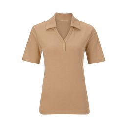 Poloshirt Classic Basics "Shirt", Damen, Gr. 40, beige (sand), 60% Baumwolle, 40% Polyester, unifarben, V-Ausschnitt, Shirts Poloshirt