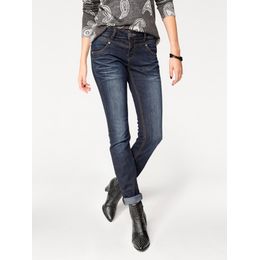Bequeme Jeans Heine, Damen, Gr. 22, Kurzgr&ouml;&szlig;en, blau (blau denim), 95% Baumwolle, 3% Polyester, 2% Elasthan, unifarben, lang, Jeans Bequeme Jeans