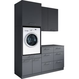 Mehrzweckschrank-Set LAUNDREEZY "Laundreezy, 6-tlg. Mehrzweckschrank-Set B/H/T 168/238/68 cm", anthrazit matt, B:168cm H:238cm T:68cm, Holzwerkstoff, Kastenm&ouml;bel-Sets, Mehrzweckschrank-Set, Breite 168 cm, Soft-Close-Funktion, h&ouml;henverstellbare F&uuml;&szlig;e